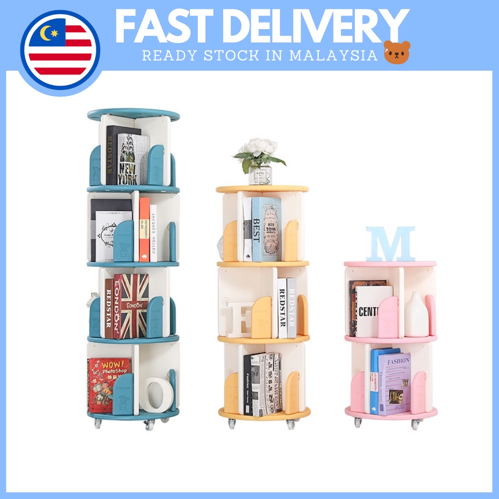 Bookshelf 4 Tiers Rotating Bookshelf 360 Degrees Storage Rack Suitable ...