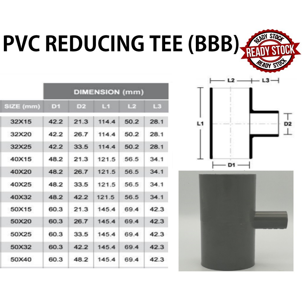32MM 40MM 50MM PVC PIPE FITTING BRAND BBB (BINA) REDUCING TEE | PAIP AIR FITTING KELABU | Shopee ...