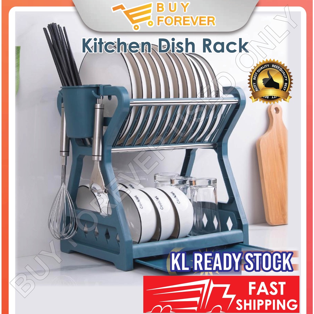 【KL Stock】Dish Rack Kitchen Stainless Steel Large Capacity Drain Dish ...