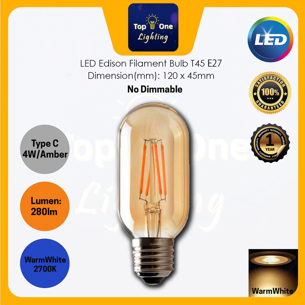 Edison Bulb T45 T225 Filament 4W 6W LED E27 Bulb Retro Vintage Light ...