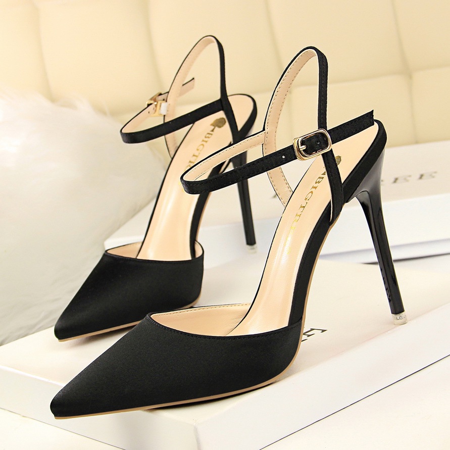 European And American Style Simple Womens Shoes High Heel Satin