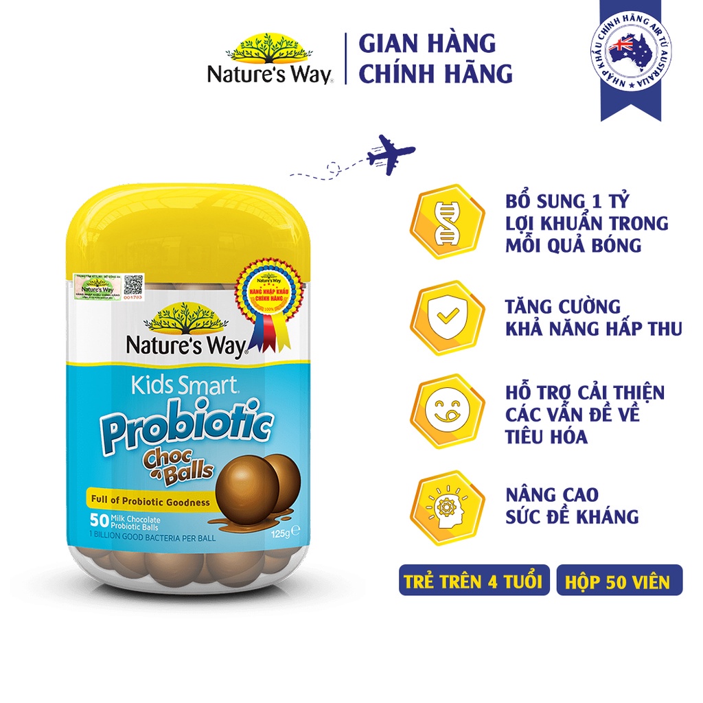 Nature's Way Kids Smart Probiotic Choc Balls Probiotics Good for the Digestive System 50 Tablets ...