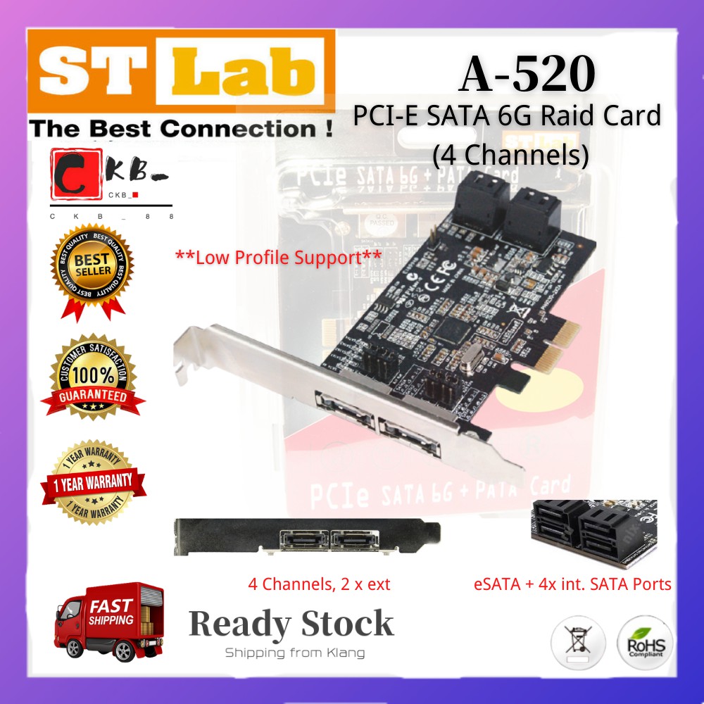 🔥Ready Stock🔥STLAB A-520 PCI-E SATA 6G Raid Card (4 Channels) (Original ...