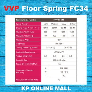 VVP FC34 20nm / 25nm Floor Spring Floor Hinge with SIRIM testing report ...