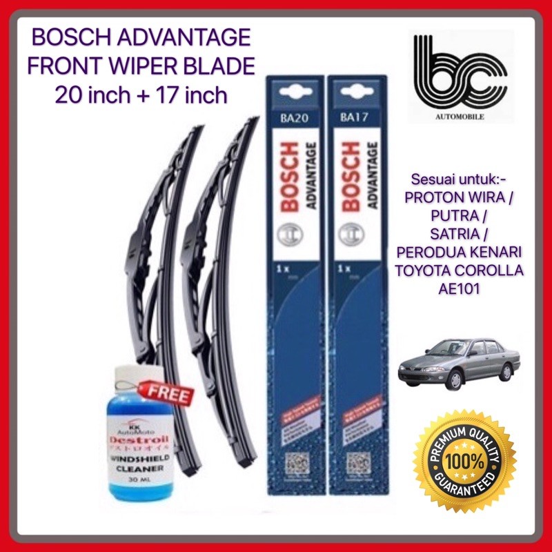 BOSCH ADVANTAGE FRONT WIPER BA2017 20”/17” / PROTON WIRA / PUTRA / SATRIA / PERODUA KENARI ...