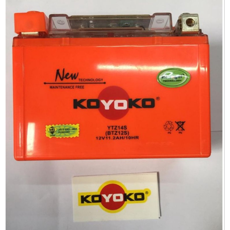 KOYOKO BATTERY 100%ORIGINAL (YTZ14S-BS (BTZ12S) 12V11.2AH/10HR NANO-GEL ...