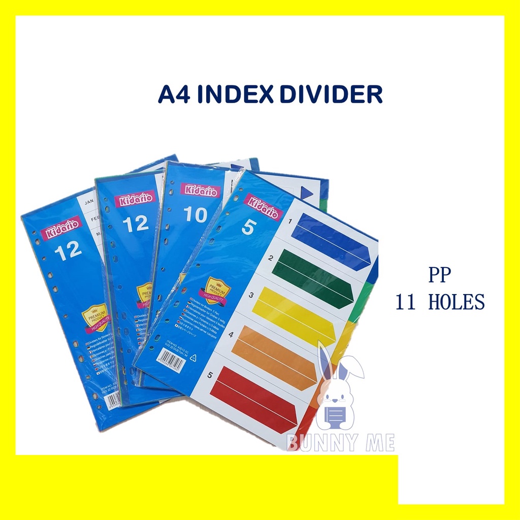 A4 KIDARIO PP PLASTIC INDEX DIVIDER 11 HOLES WITH 5 / 10 / 12 TABS ...