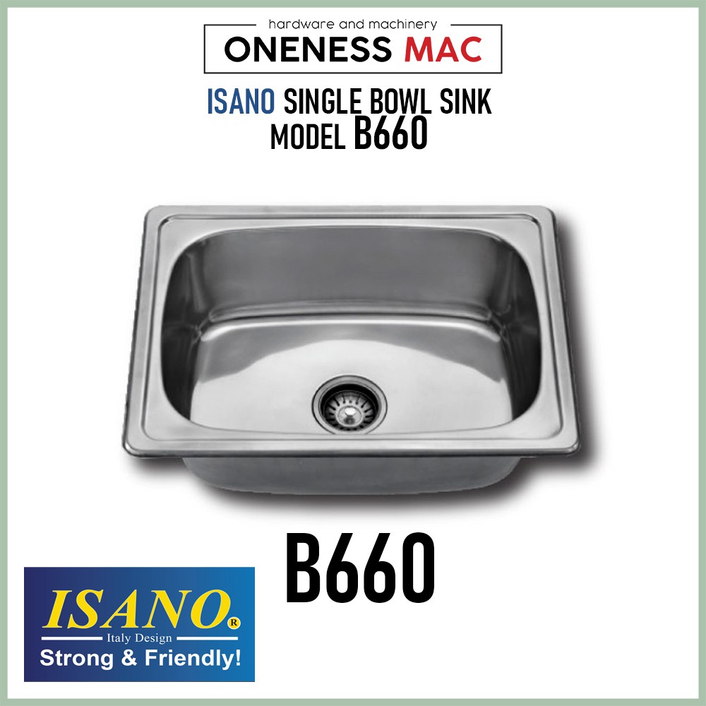 ''ISANO'' SINGLE BOWL SINK W/W (INSET) 0.6MM - 600MM X 450MM X 205MM ...