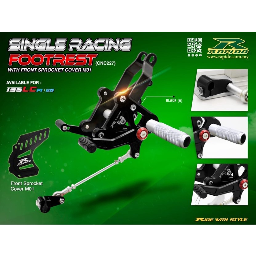 Yamaha Lc135 Lc v1 V8 FI Rapido Single Footrest / Raicng Foorest Set ...