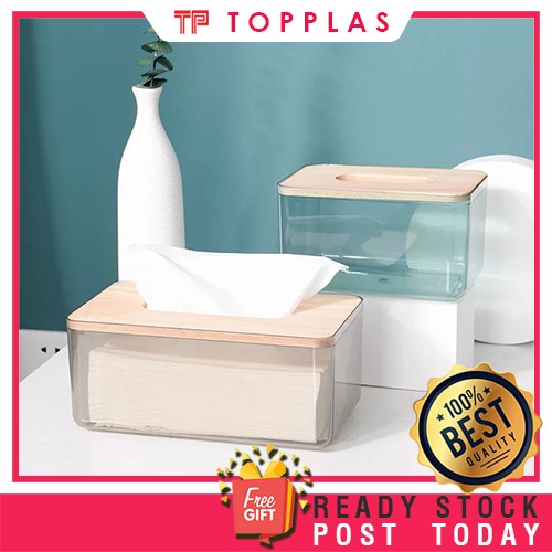 Tissue Box Tisu Box with Wooden Cover Transparent Tissue Holder ...