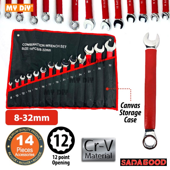 MYDIYHOMEDEPOT - SATAGOOD CRV SOFT GRIP 14PCS COMBINATION SPANNER TOOLS ...