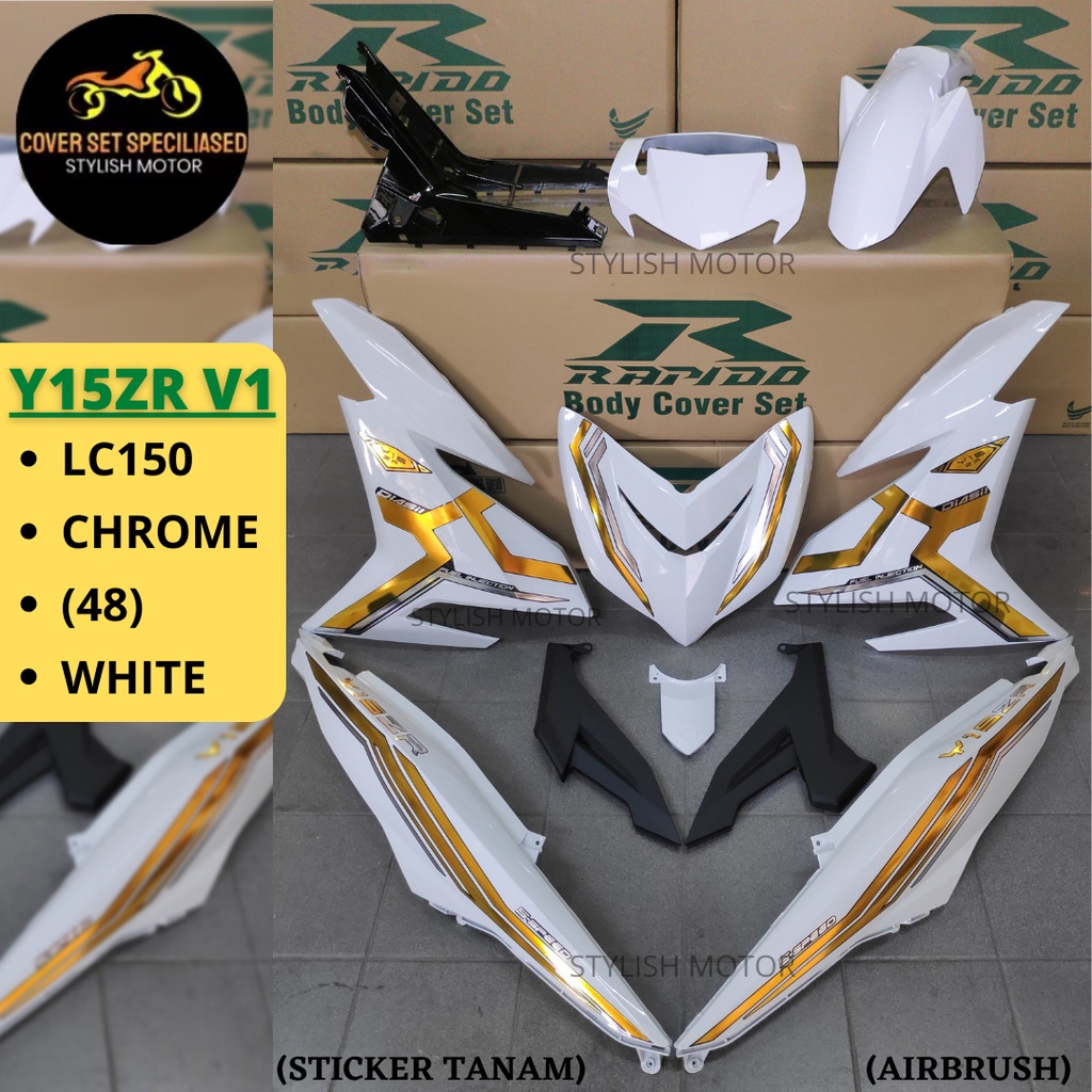 (STICKER TANAM/AIRBRUSH) RAPIDO COVER SET Y15ZR V1/V2 LC150 CHROME (48) WHITE | Shopee Malaysia