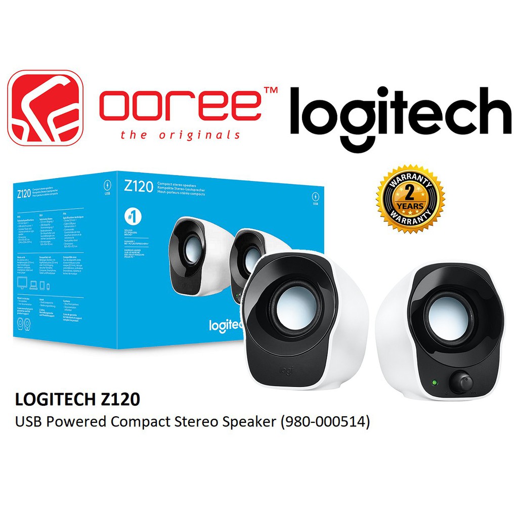 LOGITECH Z120 COMPACT MINI USB POWERED STEREO SPEAKER SPEAKERS EASY ...