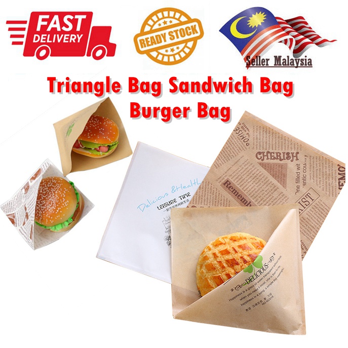 READY STOCK 100PCS Triangle and One Side Bag Sandwich Paper Bag Donut ...