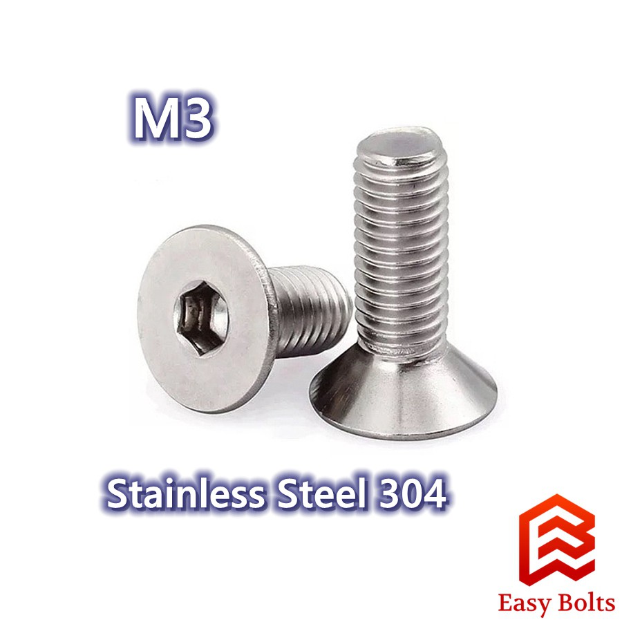 SS CSK Allen Cap Screw M3 (Coarse Thread Pitch 0.5mm) (Stainless Steel ...