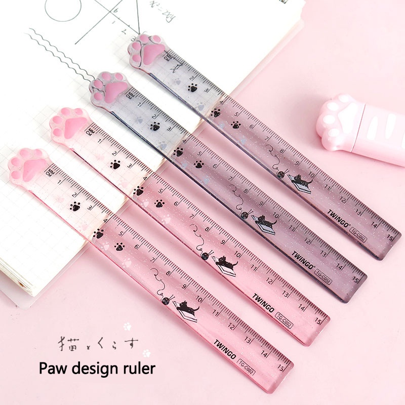 Cat Paw Ruler Creative Transparent Straight Ruler 15cm Measuring Range ...
