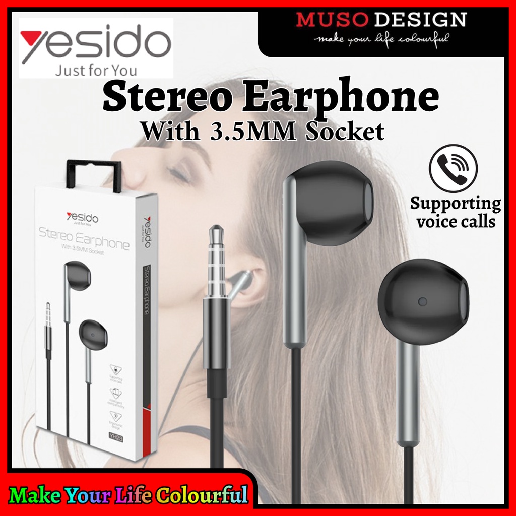 YESIDO YH-23 In-Ear Stereo Earbuds Earphone With Mic Bass Microphone Wired Handsfree 3.5mm ...
