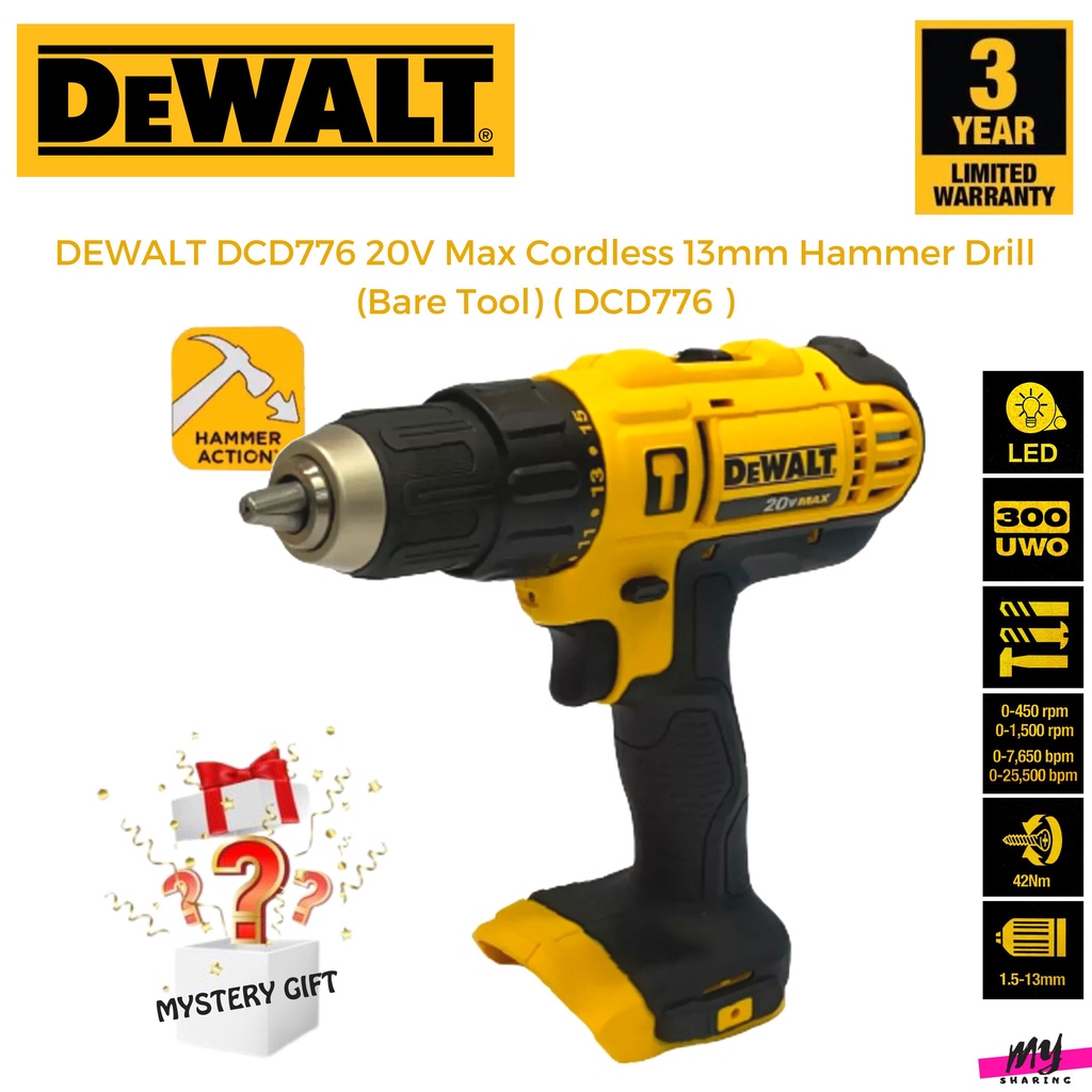 DEWALT DCD776 20V Max Cordless 13mm Hammer Drill (Bare Tool) ( DCD776 ) | Shopee Malaysia