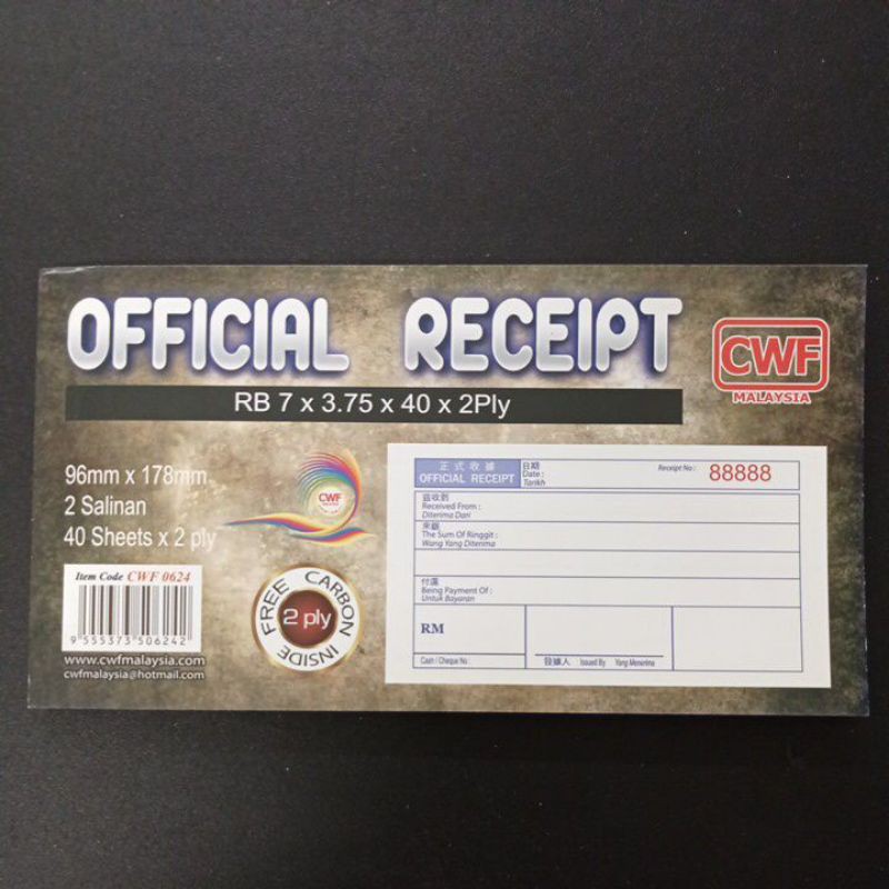 RESIT RASMI/OFFICIAL RECEIPT 40X2PLY 10BK/PKT | Shopee Malaysia