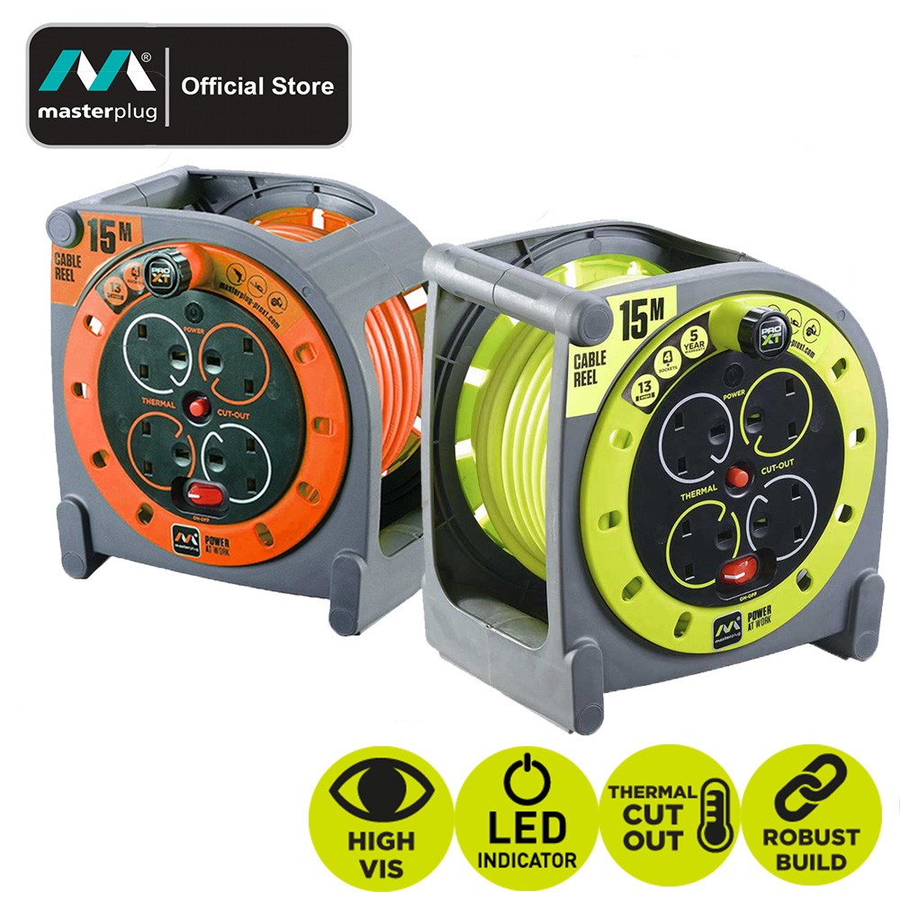 Masterplug Pro-XT 4 Gang 13A Extension Reel | 5m / 10m / 15m | Portable ...