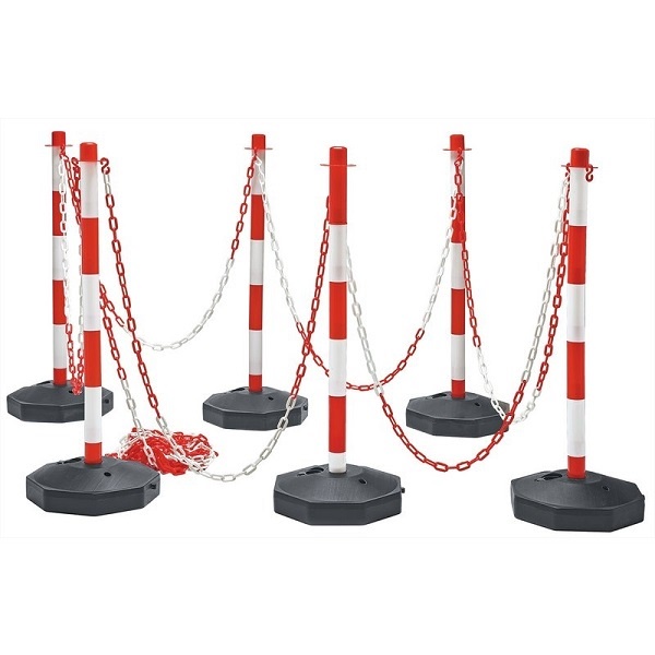 Pole, Post, Red & White Barrier & Stanchion Chain, 850mm(H) Collision ...