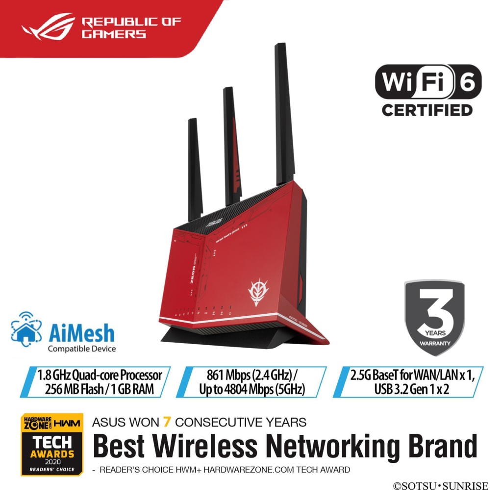 Asus Zaku II Edition Support Dual Band Wifi 6 Gaming Router RT-AX86U ...