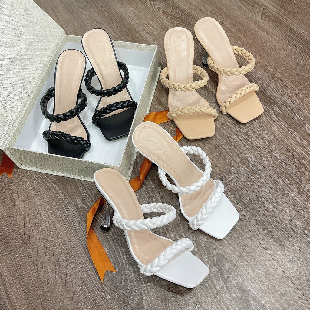7-inch high heels with two horizontal straps and elegant spiral design ...