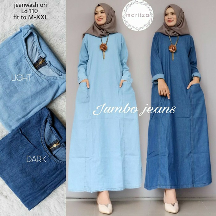 Denim dress gamis jeans basic casual premium original HQ Contemporary ...