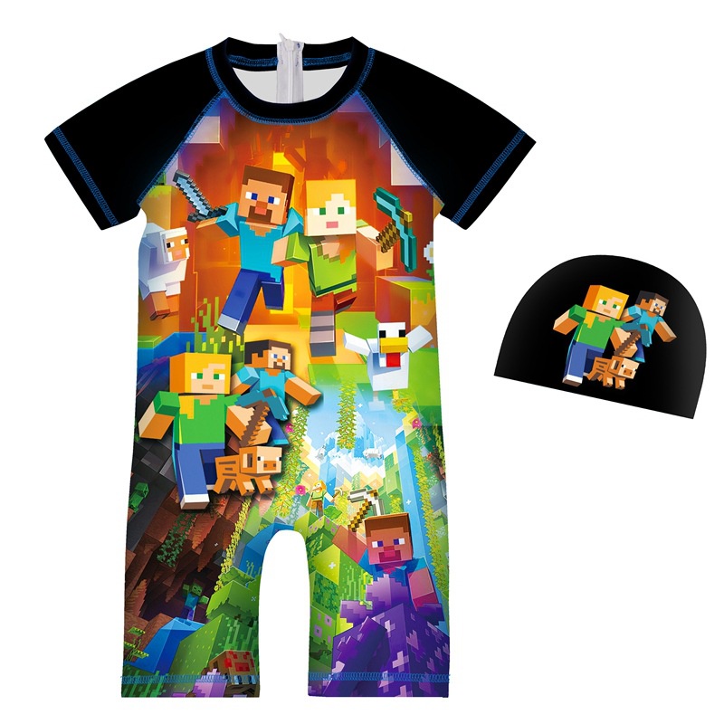 2-8 Years Minecraft Summer Children's Swimwear Short-sleeved Boys Girls ...