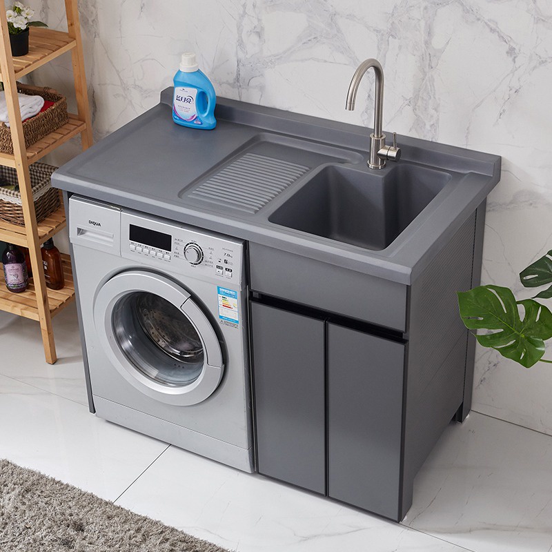 Aluminum Balcony Washing Machine Cabinet With Basin Quartz Waterproof ...
