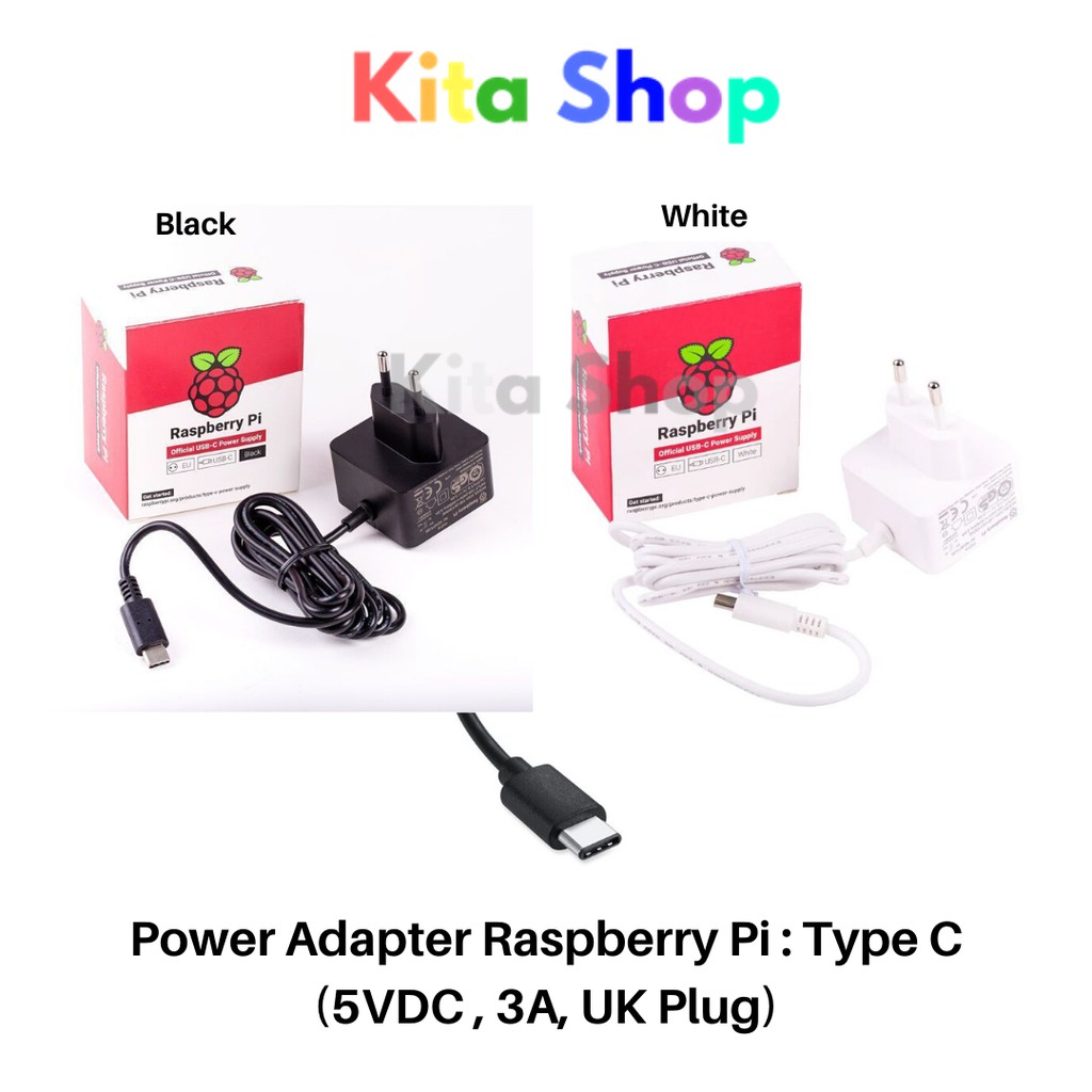 Raspberry Pi 4 Power Adapter (5VDC, 3A, Type C, UK Plug) | Shopee Malaysia