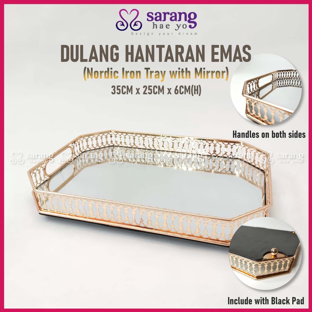 Dulang Kaca Cermin Tray Petak Dulang Hantaran Kahwin Talam Dulang Gold ...