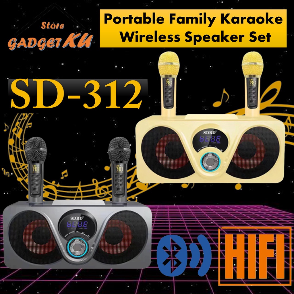 SDRD SD-312 SD312 Wireless Speaker & Mic Karaoke Dual Microphone ...