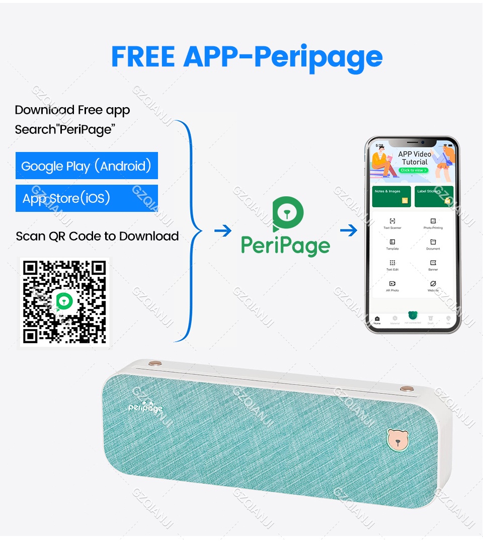 New Peripage Portable Printer A4 Polaroid Printer Wireless Thermal Printer Bluetooth Phone ...