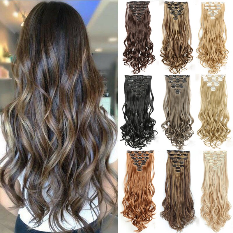 6Pcs/Set 24" Hairpiece 140G Straight 16 Clips In False Styling Hair ...
