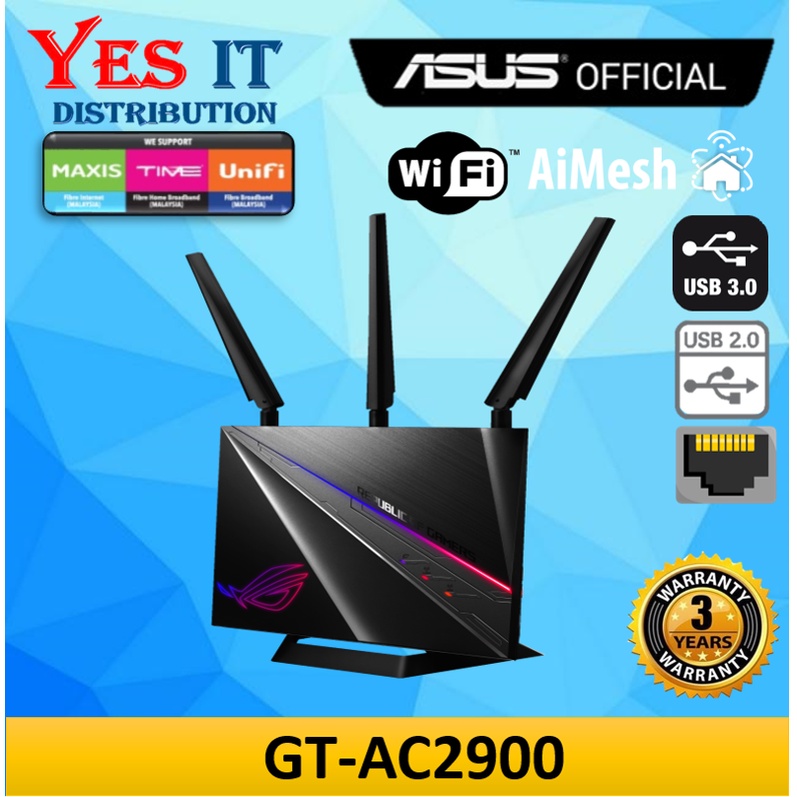 ASUS ROG Rapture GT-AC2900 AiMesh Gaming WiFi Router Wireless AC Unifi ...