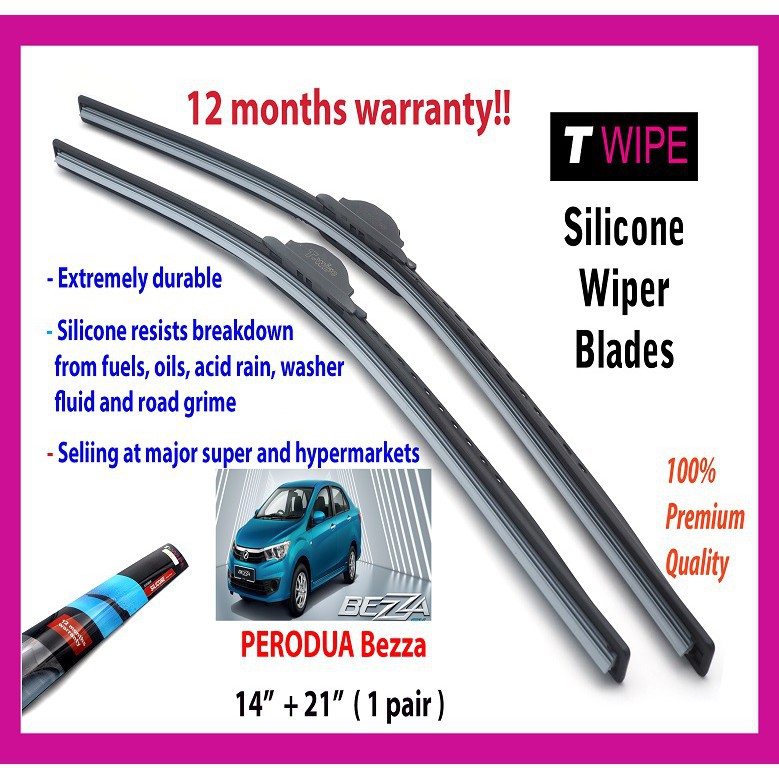 Perodua Bezza Premium Silicone Soft Car Wiper Blade 14" + 21" ( 1 pair ...