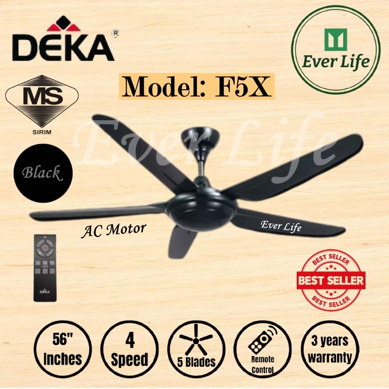 DEKA XR5 / XR10 56 Black / DEKA KROSNOS F5DC 5 Blades Ceiling Fan with ...