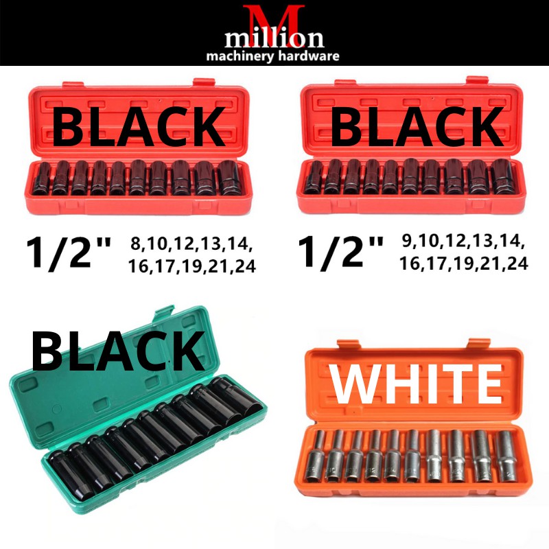 10pcs 8-24mm / 20pcs 8-32mm 1/2" inch Drive Deep Impact Box Socket Set Heavy Metric Garage Tool ...