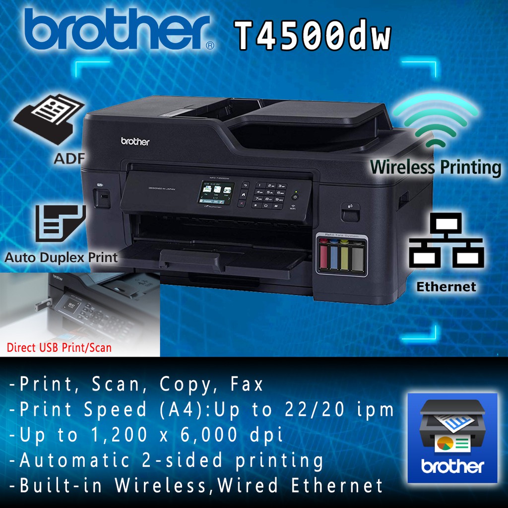 Brother MFC-T4500DW - A3 Inkjet Original Refill Ink Tank Wireless ...