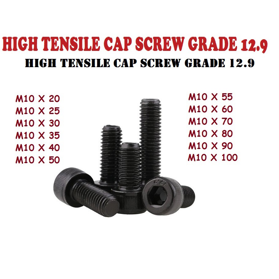 HT Socket Cap Screw - M10 x 20mm ~ 70mm (High Tensile Grade 12.9 Allen Cap Bolt) | Shopee Malaysia