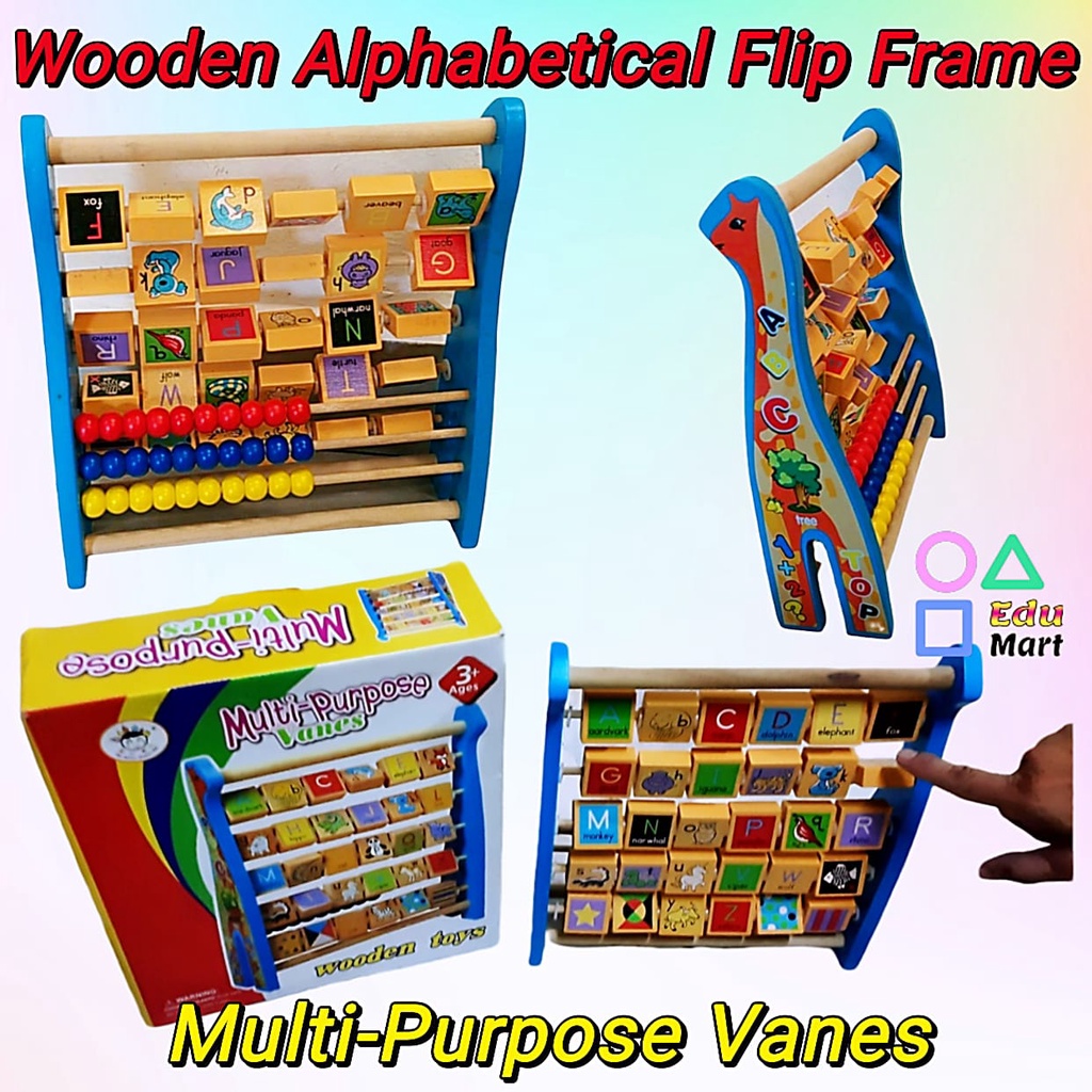 Wooden Alphabetical Flip Frame 木制字母翻转框架 Bingkai Balik Abjad Kayu ...