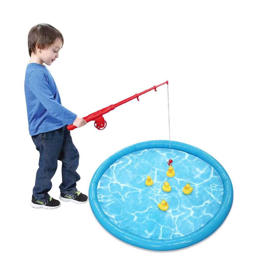 Duck Fishing Game Duck Pond Game with 35in Inflatable Pool & 1 Rod & 5 ...