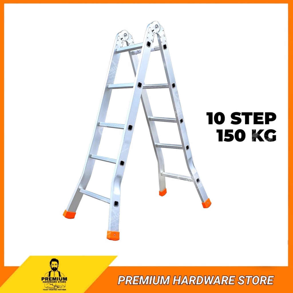 PREMIUM Three Way Heavy Duty Ladder 10 Step Foldable Folding Ladder ...