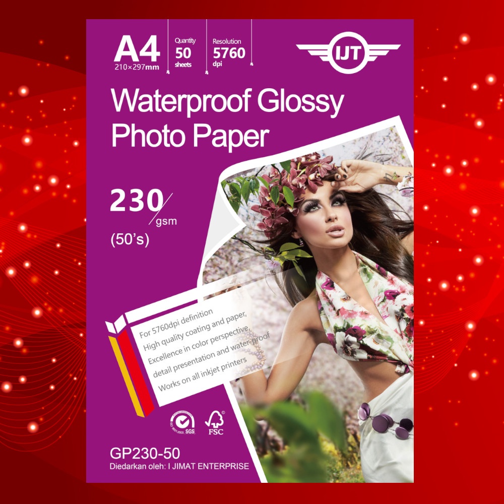 IJT Waterproof A4 High Quality INKJET Glossy Photo Paper / Kertas Foto ...