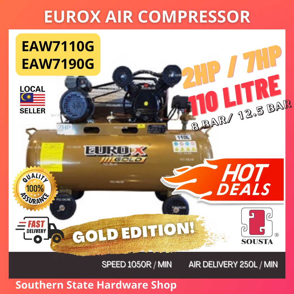EUROX GOLD EDITION EAW7110G / EAW7110 / EAX7110 / EAX-7110/ EAW7190/ EAW 7190G 2HP 110L Belt Air ...