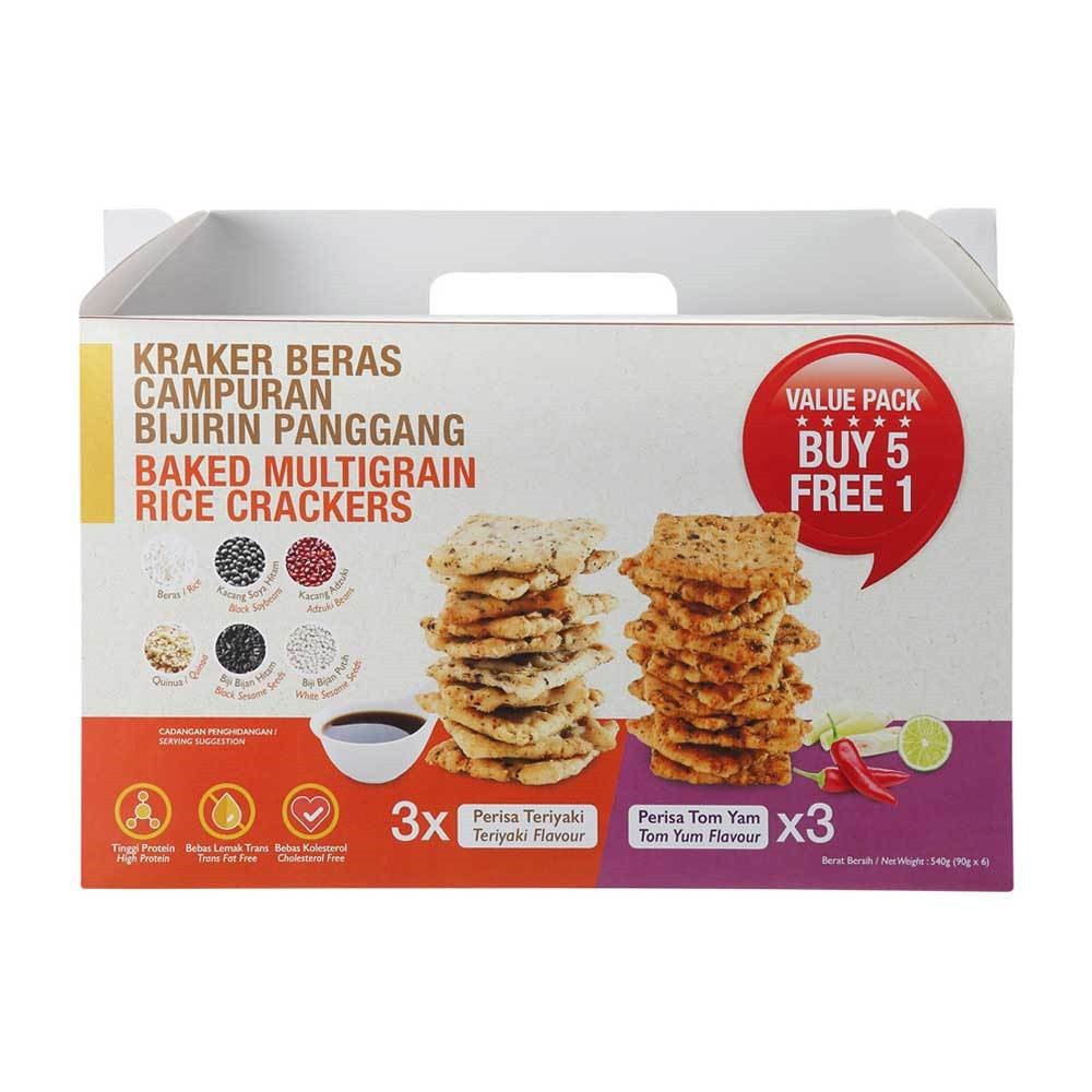 💥BUY 5 FREE 1 Baked Multigrain Rice Crackers Kerepek– Value Pack 90g X 6 Packs rays gift set ...
