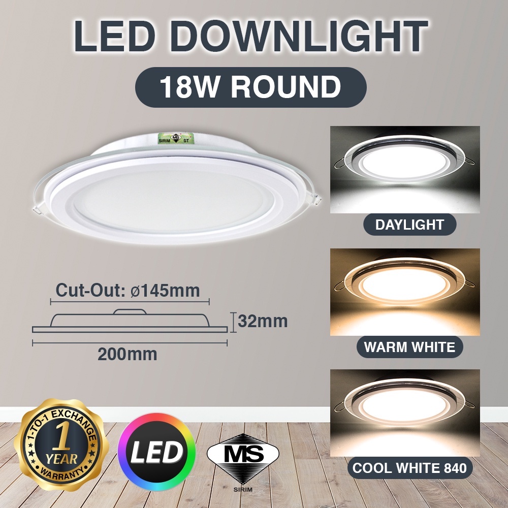 [SIRIM] Glass LED Downlight 12W 18W Round Square Recessed Glass ...