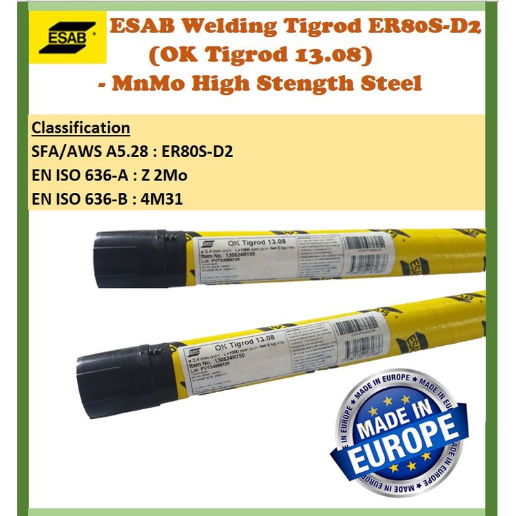 ESAB Welding Tig Rod ER80S-D2 (OK Tigrod 13.08) - MnMo High Stength ...
