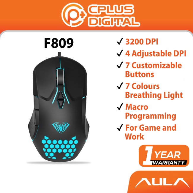 AULA F809 Wired Gaming Mouse Marco Programmable 4 Speed DPI Multiple ...
